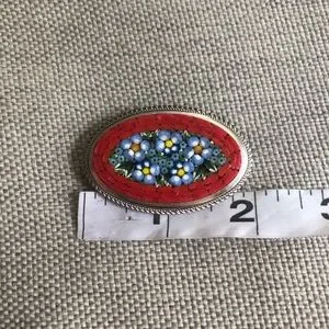 Vintage | Jewelry | Micro Mosaic Red With Forget Me Nots | Poshmark